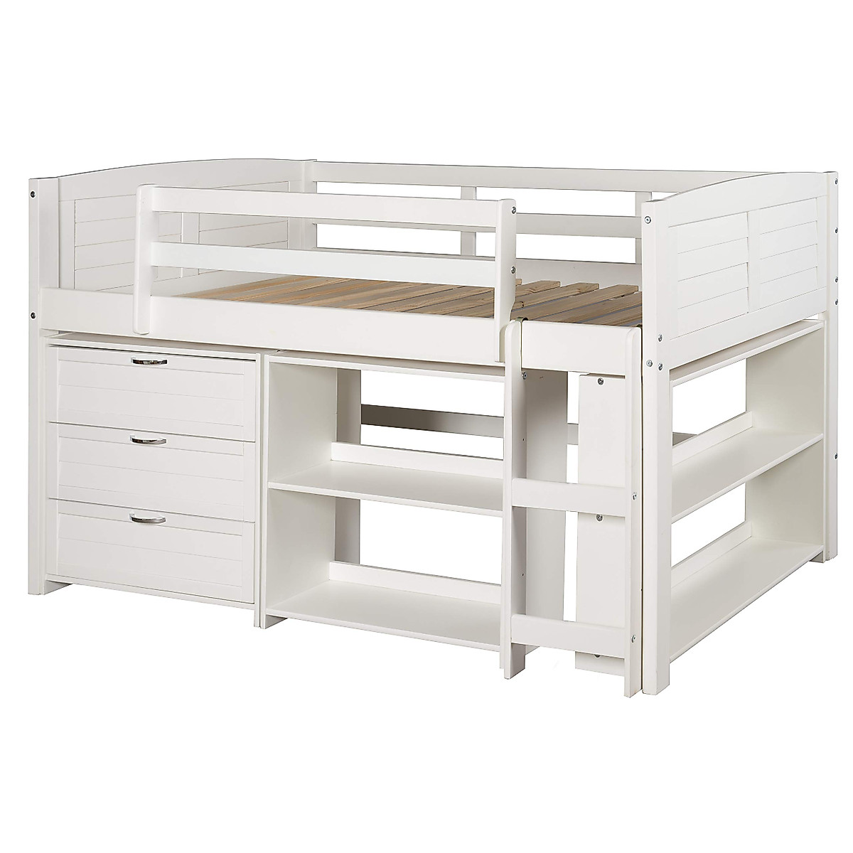 Donco Kids Louver Panel Twin Modular Low Loft Bed in White Finish - Combo Set B