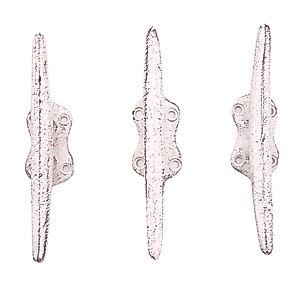 Wowser Antique White Boat Cleat Cast Iron Wall Hooks, Wall Mounted Decoration, Beach Themed Wall Décor, Set of 3, 5.75 Inches High