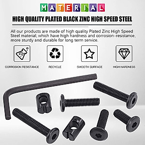 Glarks 120Pcs M6x15/20/25/30/35mm Black Hex Socket Cap Bolt Screws and Barrel Nut Assortment Kit with a Allen Wrench for Crib Baby Bed Cots Furniture