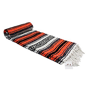 Open Road Goods Orange and Black Mexican Falsa Blanket - Great for The Beach, Picnics, Yoga, or a Throw! Handwoven Colors of Halloween Blanket