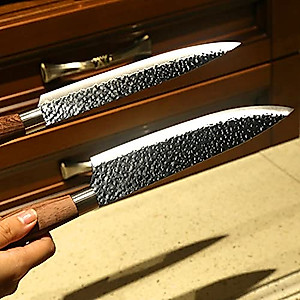 Vivid Cookware Stainless Steel Knives Set, 6 Pcs High Carbon Non Stick Large Blade Knife Block Set | 8" Chef Knife - 8" Carving knife - 8" Small Cleaver - 3.5" Paring Knife - Scissors - Ceramic Peeler