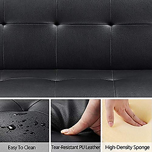Topeakmart Sectional Sofa Couch Bed Convertible L-Shaped Faux Leather Couch Foldable Futon Sofa Sleeper with Reversible Chaise Lounge for Living Room Black