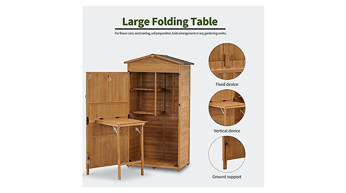 Large Outdoor Storage Cabinet with Folding Table | Garden Tool Shed