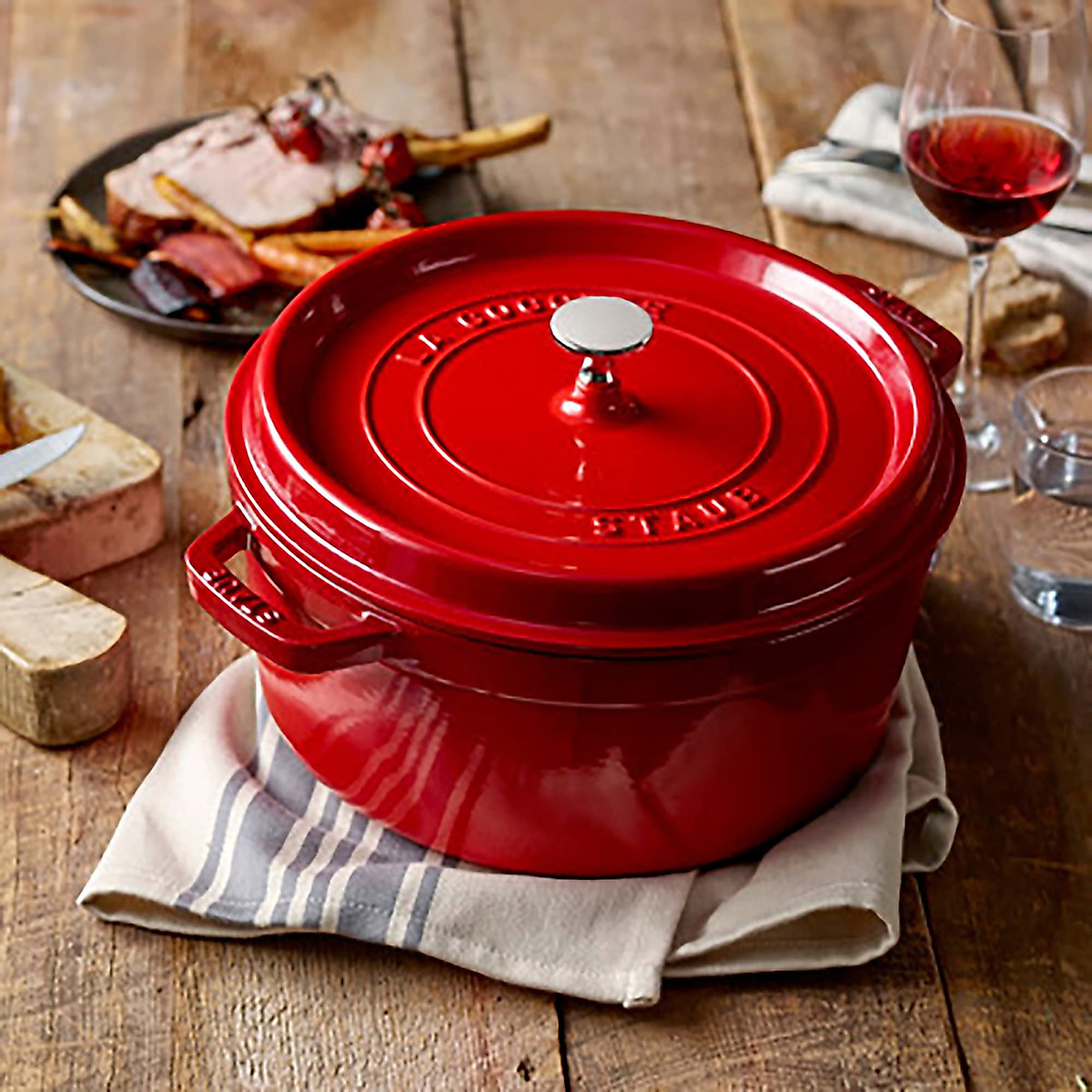 Staub Cast Iron 5.5-qt Round Cocotte - Cherry, Made in France