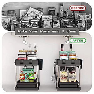XIBALAGA Under Sink Organizer,2 Tier Under Sink Organizers And Storage For Kitchen Bathroom,Under Sink Cabinet Organizer，Multi-purpose Stable And Sturdy Countertop Organizer (black one sliding)