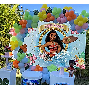 Summer Beach Baby Moana Theme Backdrops Pink Flowers Blue Water Girls 1St Birthday Party Background Baby Shower Moana Cake Table Decoration Banner Photo Studio Props (5x3ft)