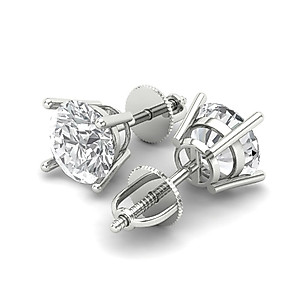 Clara Pucci 3 ct Brilliant Round Cut Solitaire Studs Clear Simulated Diamond 14k White Solid Gold Earrings Screw back