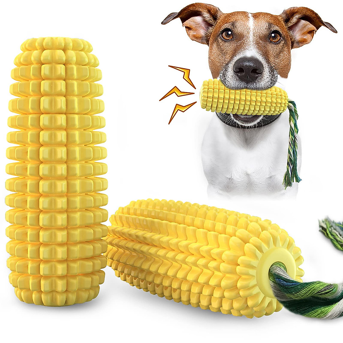 AGIEG Dog Toy Corn Yellow Puppy Squeaky Toys Pet Durable Chewing Toothbrush Cleaning Back Teeth, Add Toothpaste, Chew Toy for Mediun and Large Dogs,All Breed Size