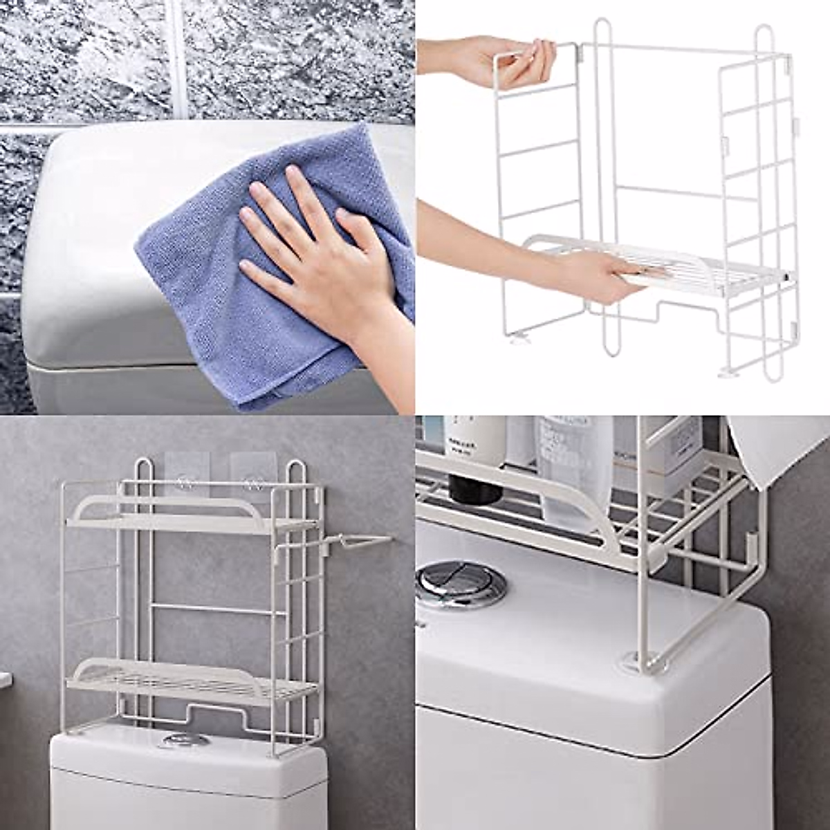 JONZIN Over The Toilet Storage, 2-Tier Large Capacity Bathroom Organizer Shelves, Adjustable Multifunctional Toilet Rack,No Drilling Space Saver with Wall Mounting Design
