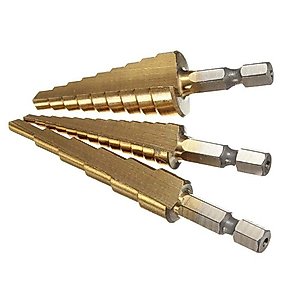 Yangoutool 3PCS Titanium Uni Step Drill Bit Set with Pouch,High Speed Steel HSS Quick Change 1/4" Shank,Total 28 Sizes 3/16" -1/2",1/4"-3/4",1/8"-1/2"