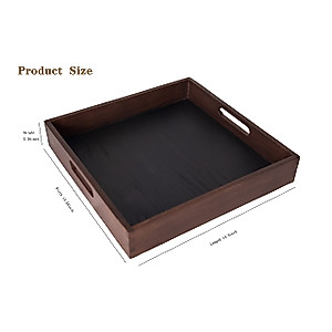 CRAZYWOOD 13.6x13.6 Inches Walnut with Carry Handle Black Ottoman Tray Serve Tea Coffee or Breakfast in Bed Classic Wooden Decorative Serving Tray Decorative Serving Tray