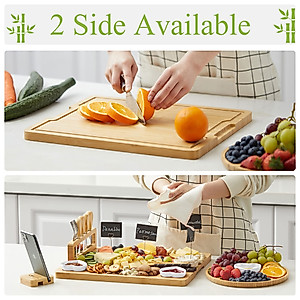 Weoowin Bamboo Charcuterie Boards - Cheese Board and Knife Set, Unique Housewarming, Thanksgiving, Wedding, Birthday, Love Gifts for Couple, Christmas, Bridal Shower Gift (White)