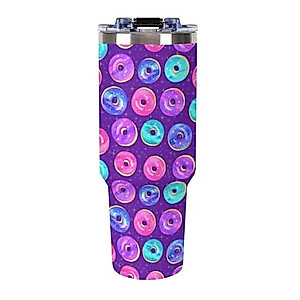 GSFHJKJW 40oz Galaxy Donuts Insulated Stainless Steel Tumbler with Handle Leakproof Water Bottles Travel Mug with Lid And Straw