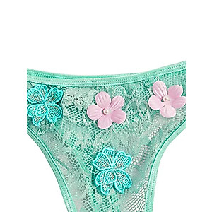 WDIRARA Women's Floral Lace Embroidered Push Up Garter Lingerie Set with Stockings Green L