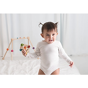 PlanToys Wooden Clutching Triangle Baby Toy with Gentle Sound in Two-Toned Ball (5244) | Sustainably Made from Rubberwood and Non-Toxic Paints and Dyes