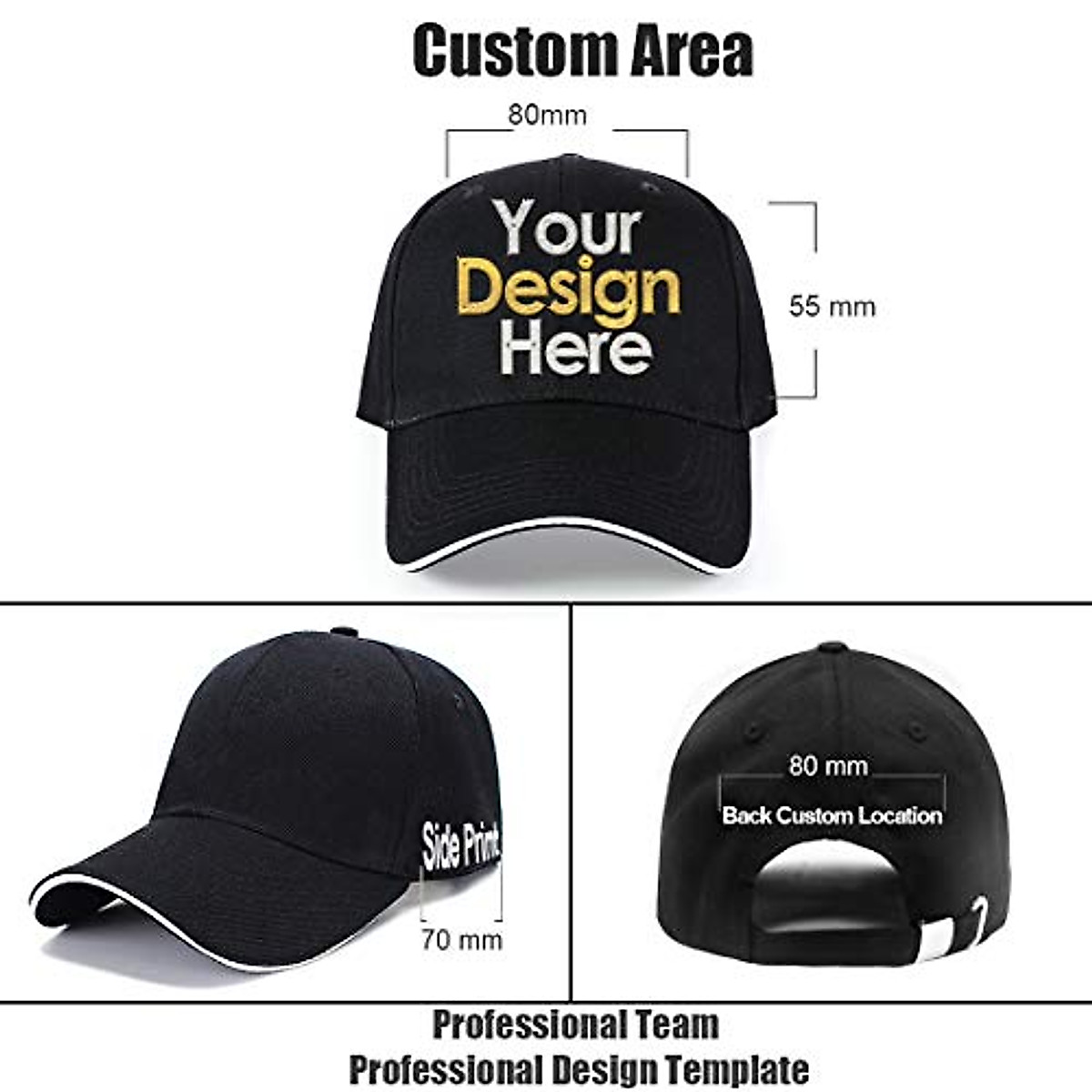 10PACK Custom Front&Back Baseball Cap Text and Logo 100% Cotton Personalized Embroidered Hat in Bulk