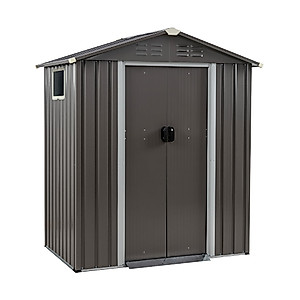 Vongrasig 5 x 3 x 6 FT Outdoor Storage Shed, Metal Tool Shed Clearance Garden Steel Shed with Side Window and Lockable Door Waterproof Tool Shed for Backyard Patio, Lawn (Gray)