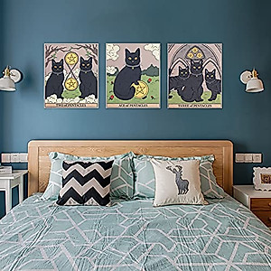 Lourny 3 Pcs Small Tarot Tapestry Wall Hanging Cute Animal Cartoon Cat Tapestries Decor for Bedroom Living Room(Pentacles, 18 x 20 inches)