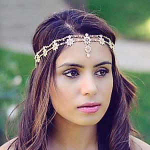 Aceorna Wedding Headbands Chain Floral Head Jewelry Hair Pieces Crystal Pearl Head Chains Headpiece Festival Holloween Costume Bridal Hair Accessories for Women and Girls (Silver)