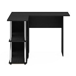 Furinno Abbott L-Shape Desk with Bookshelf, Americano/Chrome