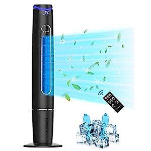 Evaporative Air Cooler, 46" Swamp Cooler with Remote, 3-IN-1 Cooling Fan, Night light, Oscillating, Humidifying, 3 Modes, 3 Speeds, 8H Timer, 2 Ice Packs, Portable Air Cooler for Home Office Bedroom …