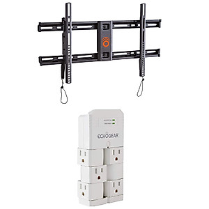 ECHOGEAR TV Wall Mount for TVs Up to 90" & On-Wall Surge Protector with 6 Pivoting Outlets - Low Profile Design - Easy Install