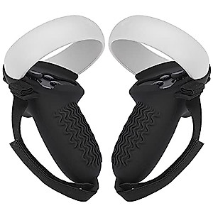 Geekria Touch Controller Grip Cover Compatible with Meta Quest 2, VR Anti-Throw Handle Grip Silicone Sleeve with Adjustable Hand Strap, Controller Caps (Black 1Pair)