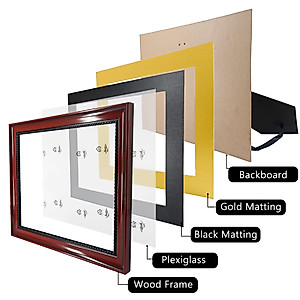 GMFrames 8.5x11 Diploma Degree Frame with Mat or Display 11x14 Certificates without Mat,Solid Wood,Cherry Finish with Intricate Black Rope Detail,UV Protection Acrylic
