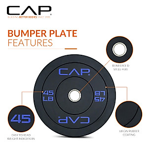 CAP Barbell Budget Olympic Bumper Plate with Blue Logo, Black, 45 lb Single