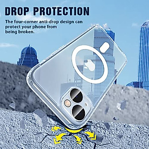 VEGO [5 in 1 Magnetic Case for iPhone 14 Plus 5G 6.7 Inch 2022, [2 Pack Tempered Glass Screen Protector +2 Pack Camera Lens Protector] Yellowing Resistance Slim Clear Case for iPhone 14 Plus