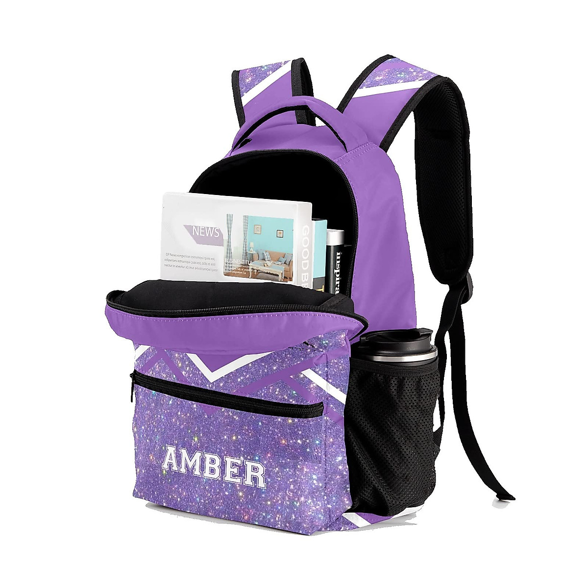 Cheerleader Cheer Purple Backpack with Name Text Custom Laptop Bag for Work Travel Office