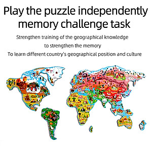 ExBePe Genuine Magnetic Wooden World Map Puzzle,92 Country Flash Cards,National Flags Introduction,Preschool Learning Education Geography Toy for Kid Ages 3+