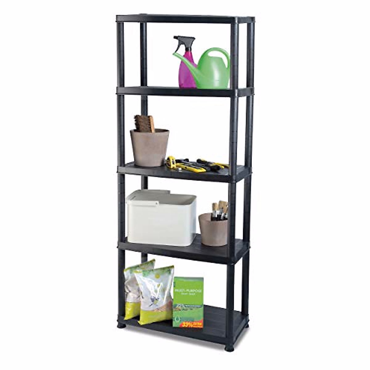 Ram Quality Products Platin 15 inch 5 Tier Plastic Storage Shelving Unit Organizer, Black