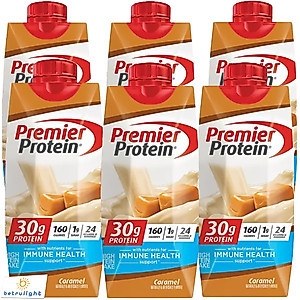 Premier Protein Shake| Variety Pack of Chocolate, Vanilla, Caramel, Cafe Latte, Strawberries |30g Protein, 1g Sugar, 24 Vitamins & Minerals, Nutrients to Support Immune Health | - 11 Fl Oz Pack of 7 | Plus Canned Water to Help you stay Hydrated - Limited