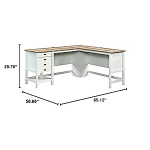 Sauder Cottage Road L-Desk, L: 65.11" x W: 58.66" x H: 29.76", Soft White Finish