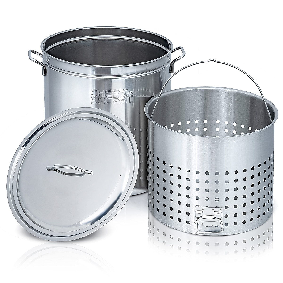 Chef's Secret 82 Quart Stainless Steel Stockpot w/Basket: Perfect for Soups, Boils, Stews and Tamales