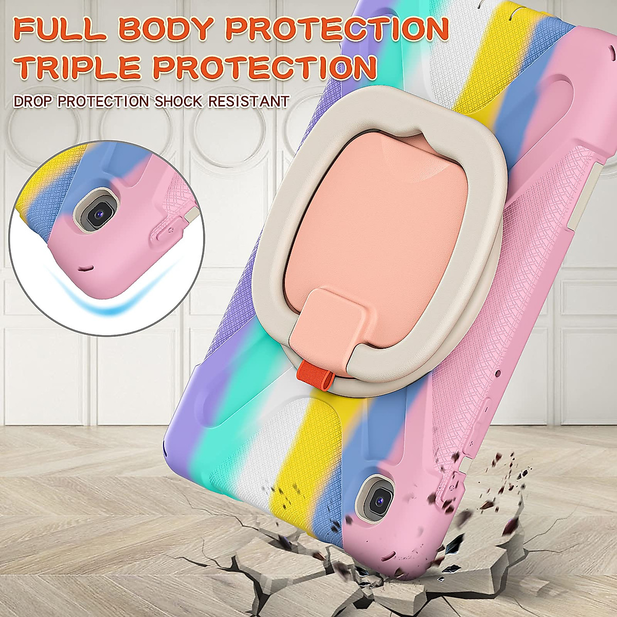 Slticase Case for Samsung Galaxy Tab A7 Lite 8.7 2021 Rainbow Pink Cute for Kids Todders Children Teen Girls Women w/Hand Grip | Protective Cover w/Pencil Holder Shoulder Strap for SM-T220/T225.