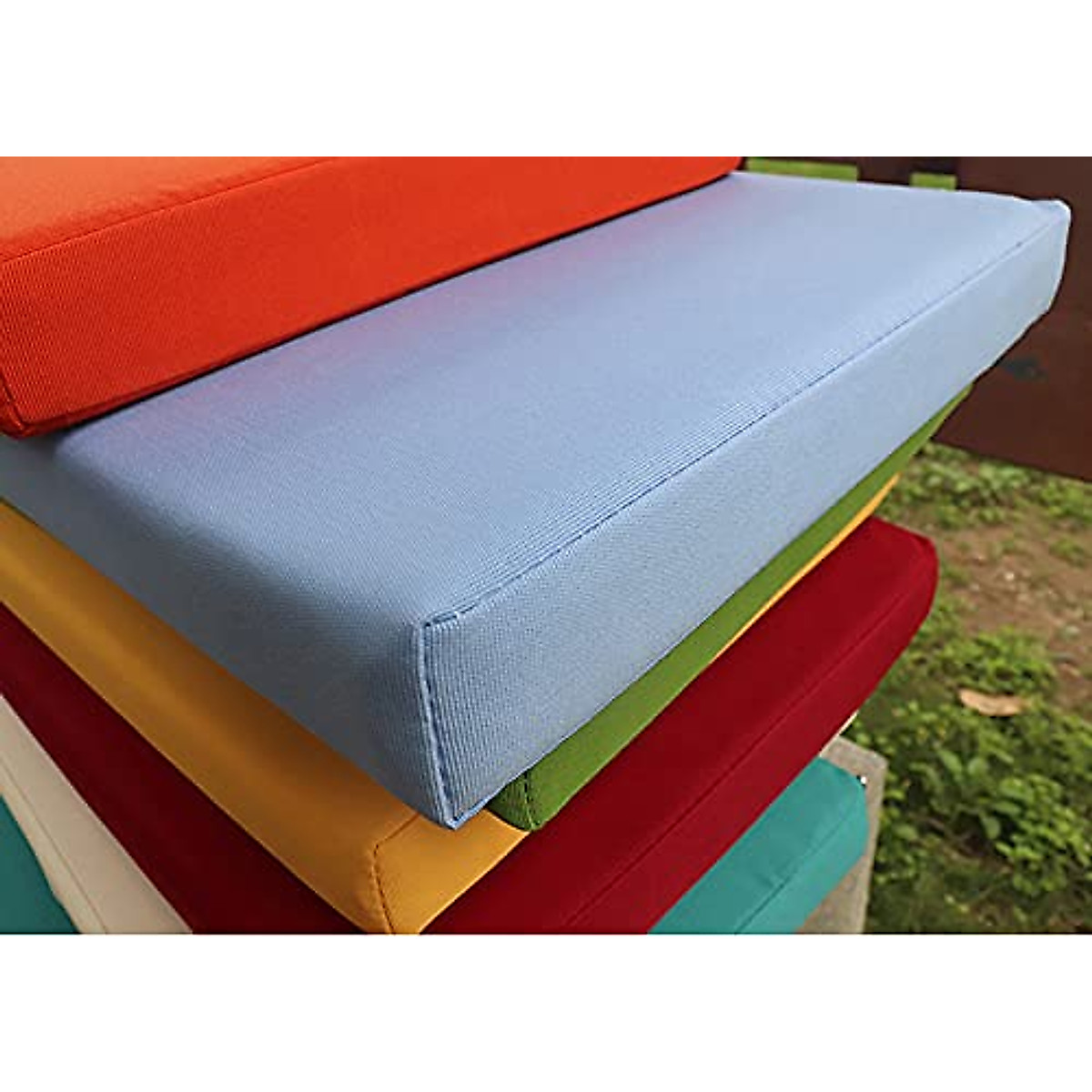 Hruile 2 3 Seater Garden Long Bench Cushion Pad Mat with Fixing Ties, 5cm Thick Bench Seat Cushion Pad, Waterproof Seat Pad for Outdoor Patio Furniture Swing Chair, Blue, 60x30cm