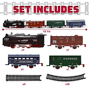 deAO Christmas Train Set Toys for Kids, Toy Train Track Locomotive Engine Battery Powered Railway Kits with Road Signs and Tracks Birthday Gifts for Age 3 4 5 6 7