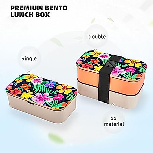 Colorful Flowers Adult Lunch Box, Bento Box, With Cutlery Set Of 3, 2 Compartments, Rectangular, Lunch Box For Adults