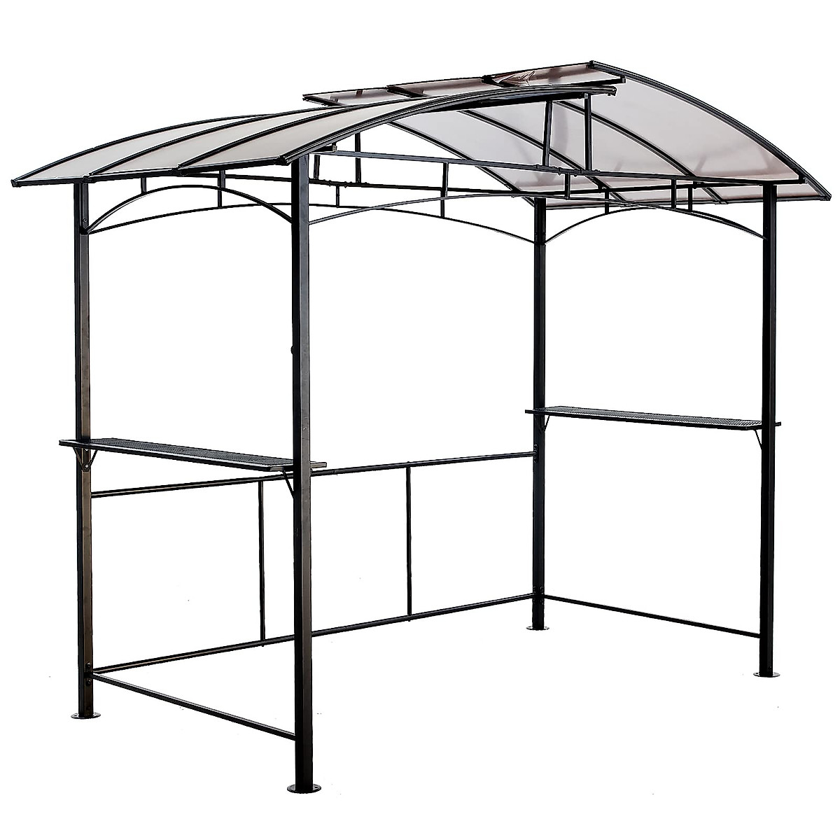 8x5ft Grill Gazebo Shelter with Interlaced Vented Polycarbonate Roof, Outdoor BBQ Gazebo with Side Shelves for Hanging Tools Outdoor Patio Canopy BBQ Shelter with Steel Hardtop Black