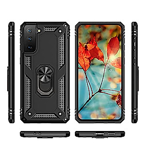 Samsung Galaxy S21 FE 5G Case with HD Screen Protectors, Androgate Military-Grade Metal Ring Holder Kickstand 15ft Drop Tested Shockproof Cover Case for Samsung Galaxy S21 FE Black