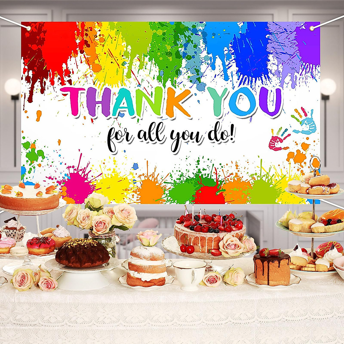 Avezano Art Thank You Backdrop Painting Thank You for All You Do Party Decoration Thanks to Staff Teachers Professors Doctors Photo Banner We Appreciate You Banner 70.8 x 43.3 Inch