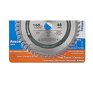 Oshlun SBFT-160048 160mm 48 Tooth FesPro Crosscut ATB Saw Blade with 20mm Arbor for Festool TS 55 EQ, DeWalt DWS520, and Makita SP6000K
