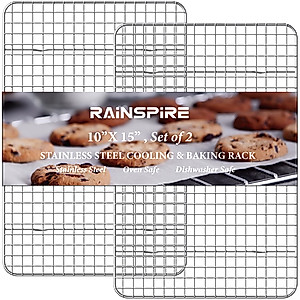 Rainspire 2-Pack Cooling Rack 10" x 15" Stainless Steel Heavy Duty Cooling Racks for Cooking and Baking Oven Safe Wire Rack for Cooking Baking Rack for Oven Cooking Fits Jelly Roll Pan