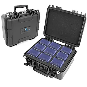 CASEMATIX Top Loader Card Storage Case for Trading Cards Fits 315 3" x 4" 35pt Toploaders Case or 65 One Touch Card Holders, Hard Shell Toploader Storage Box With 9 Precut Card Case Dividers