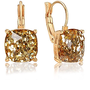 Gold Square Earrings for Women - Gold Sparkly Earrings, Leverback Earrings, Sparkle Earrings, Gold-Tone Glitter Earrings, Gold Fashion Earrings, Square Gold Earrings, Gold Statement Earrings for Women