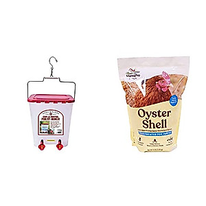 Harris Farms 1000310 Cup-A-Water, 4 Gallon Poultry Drinker, RED & Manna Pro Crushed Oyster Shell | Egg-Laying Chickens | 5 LB