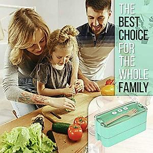 Edtsy Bento box for kids and adults with Dividers 1100 ml - Leakproof lunchbox with utensils - Lunch Solution Offers Durable, Leak-Proof, On-the-Go Meal and Snack Packing (Green)