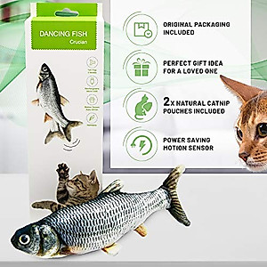 Flopping Fish Cat Toy - Interactive Floppy Fish Cat Kicker Toy with 2 Catnip Packets | Funny Moving Cat Toy for Excercise & Boredom | USB-Charged, Soft & Washable | Electric Fish Cat Toy Gift 12x5 in.
